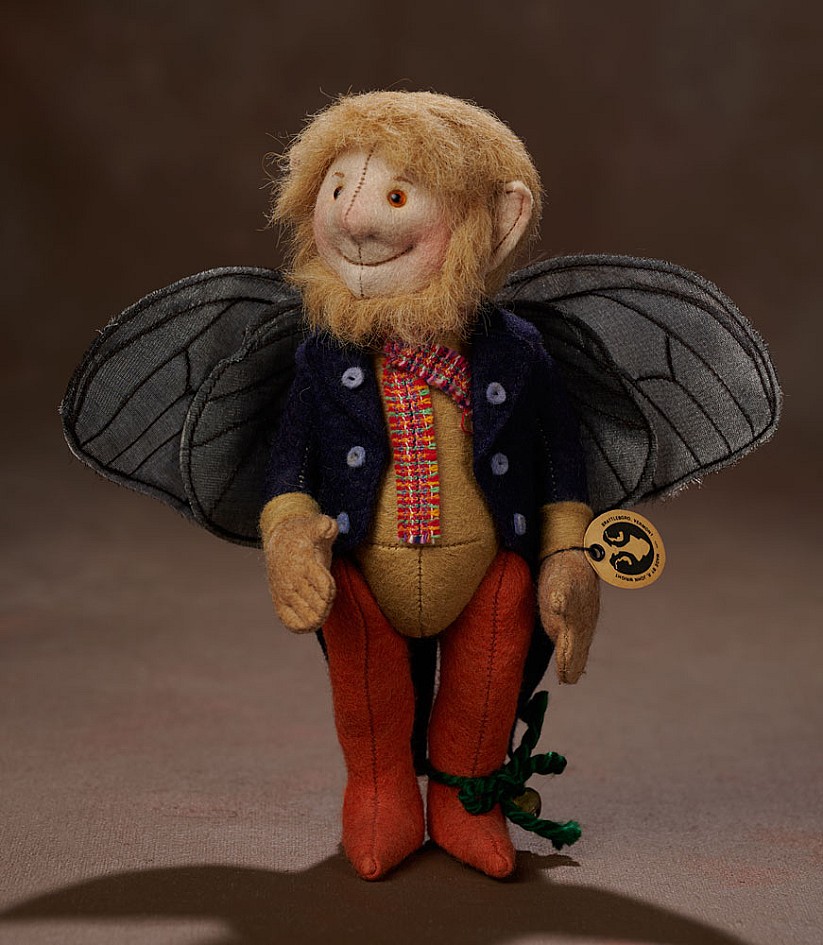 Felt Sewn Face Winged Male Elf in Blue Tuxedo Jacket