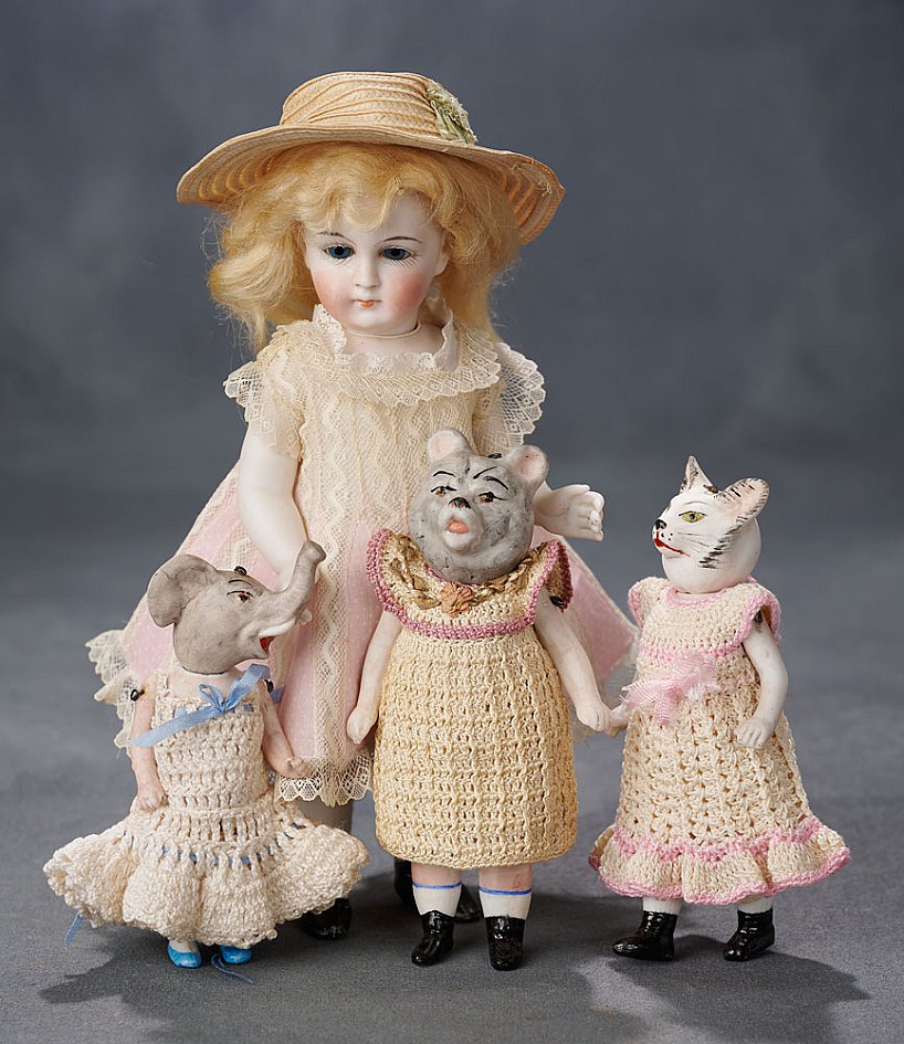 Three German All-Bisque Animal People Including Rare Elephant