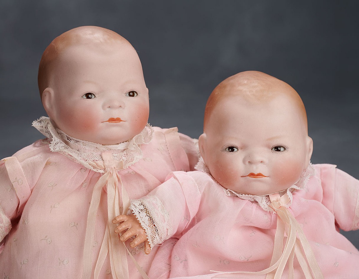 Pair, German Bisque Bye-Lo Babies as Twins