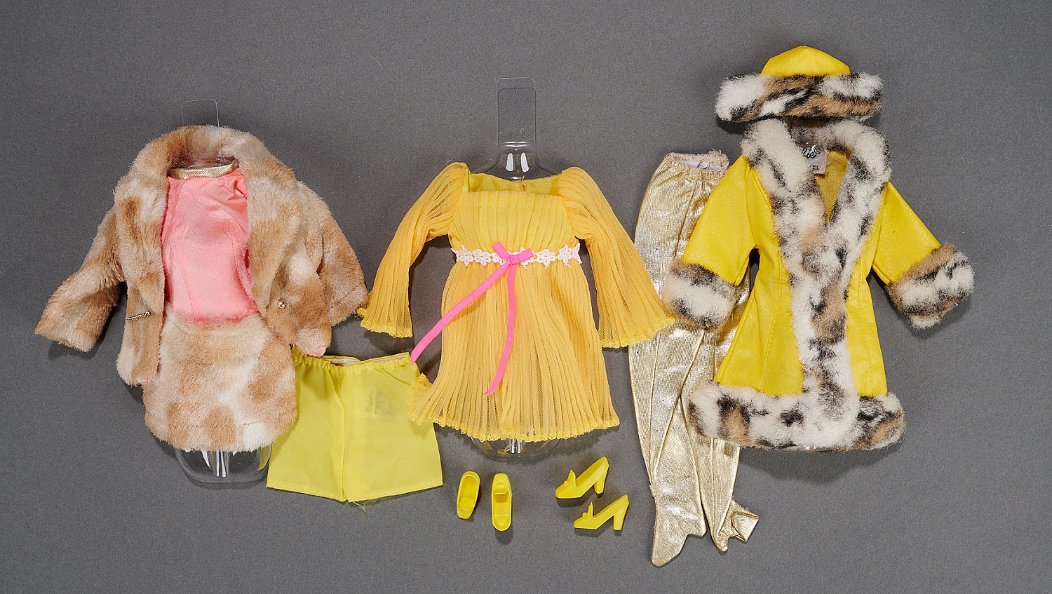 Three Mod Costumes for Barbie Doll "Fab Fur" #1496, "Lemon Kick" #1465 ...